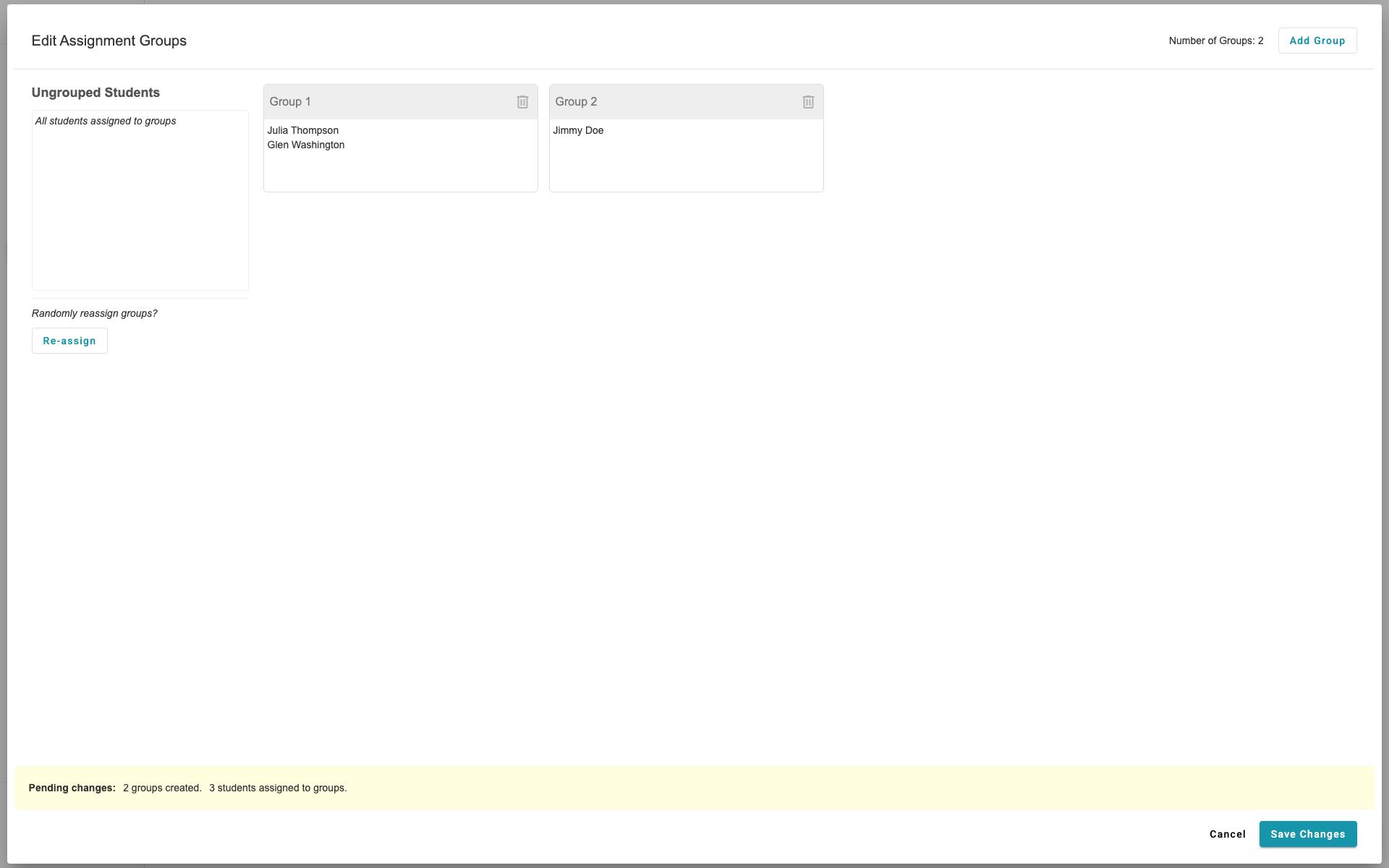 IMAGE 04: Group editor showing created groups with students assigned ...